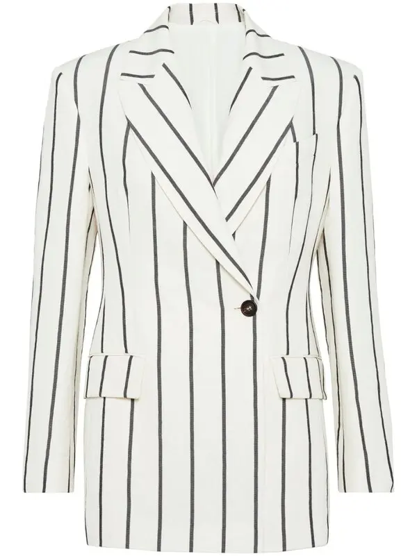 Brunello Cucinelli Striped Double-breasted Blazer - White
