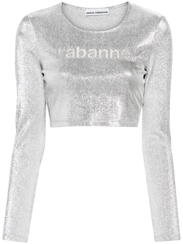 Rabanne Gem-logo Cropped T-shirt - Silver