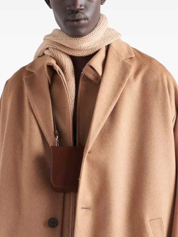 Prada Camel-hair Coat With Triangle Logo