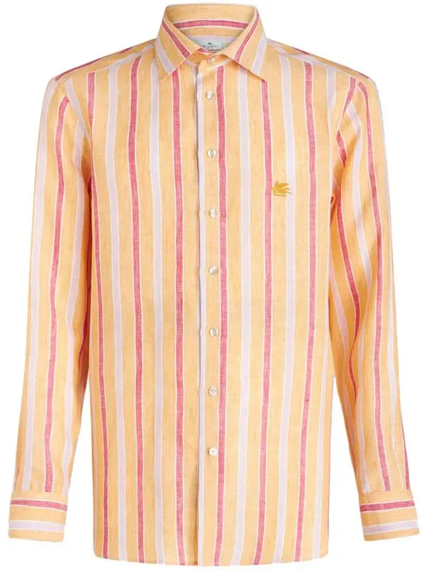 Etro Pegaso-embroidered Striped Shirt - Orange