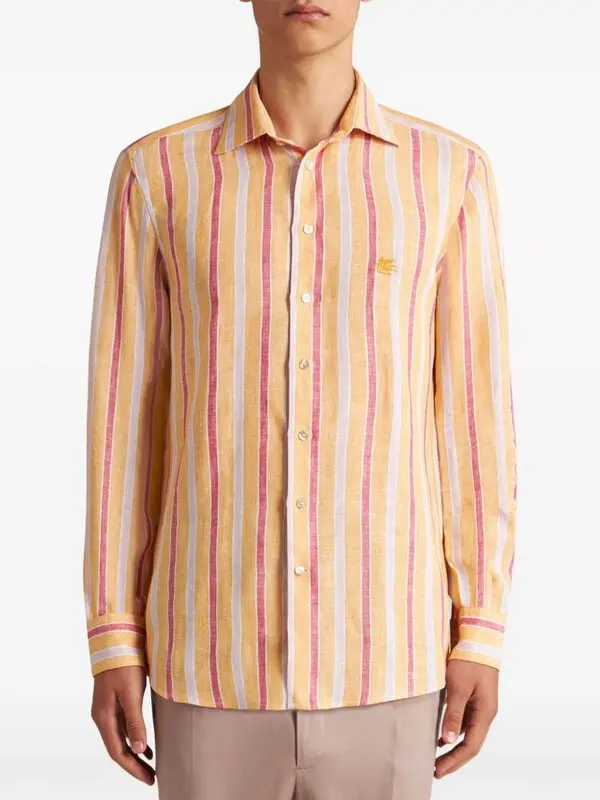Etro Pegaso-embroidered Striped Shirt - Orange