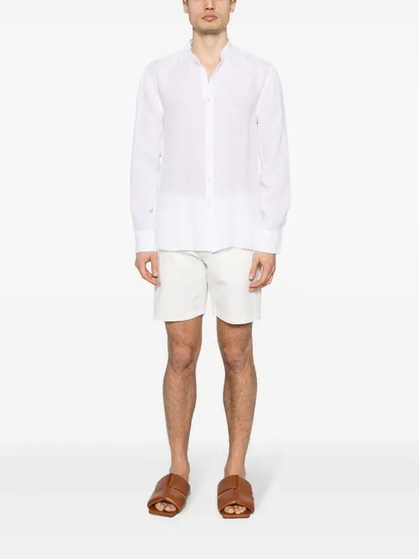 120% Lino Band-collar Linen Shirt - White