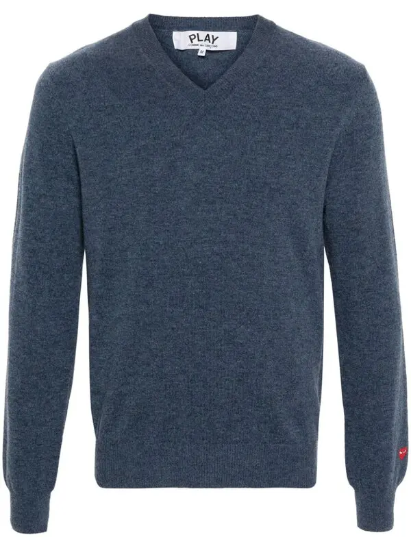 Play Comme Des Garcon Logo-appliqué Wool Jumper - Blue