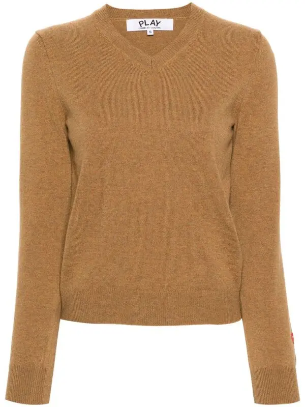 Play Comme Des Garcon Heart Logo Wool Jumper - Neutrals