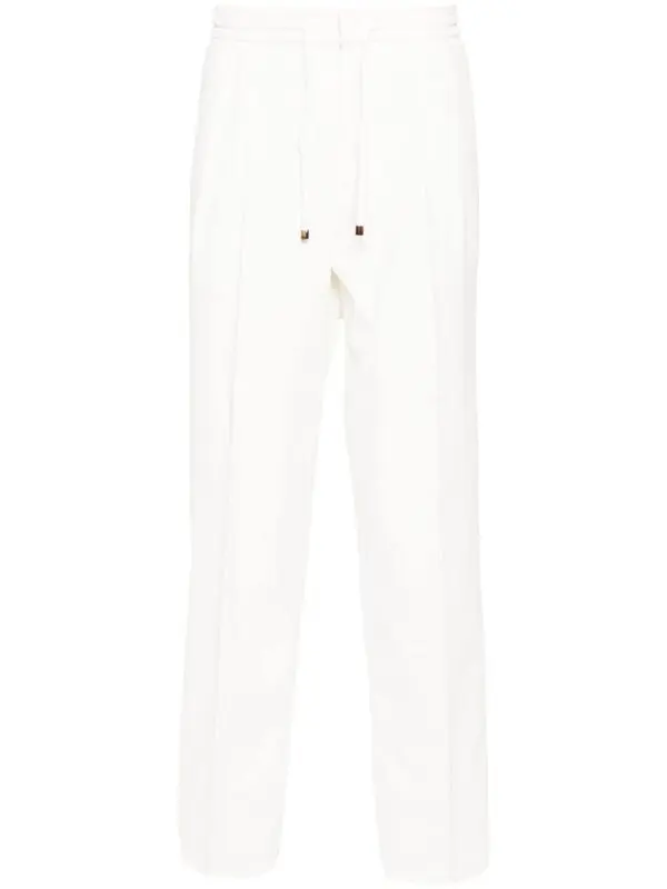 Brunello Cucinelli Cotton Gabardine Pressed Crease Loose-fit Trousers - White