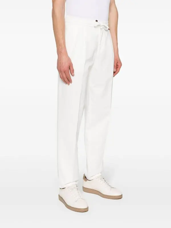 Brunello Cucinelli Cotton Gabardine Pressed Crease Loose-fit Trousers - White