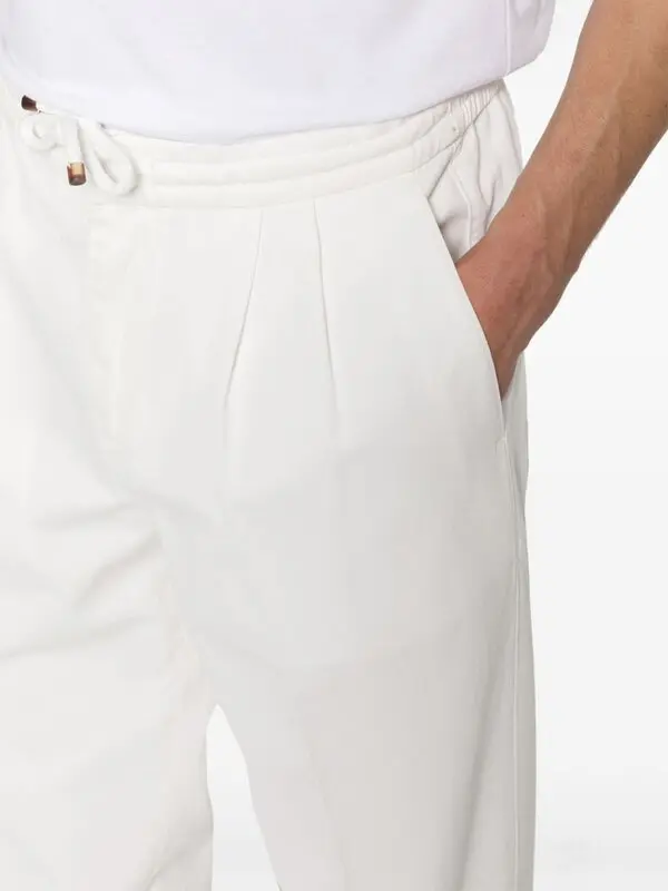 Brunello Cucinelli Cotton Gabardine Pressed Crease Loose-fit Trousers - White