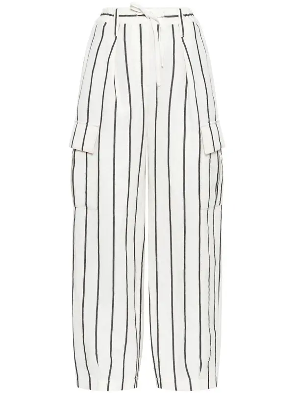 Brunello Cucinelli Striped Tapered Cargo Trousers - White