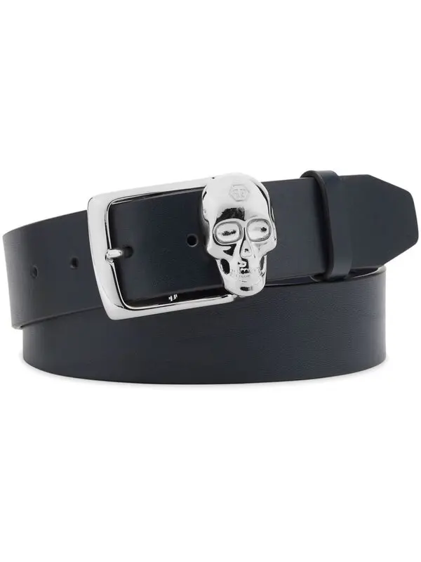 Philipp Plein Skull-buckle Leather Belt - Blue