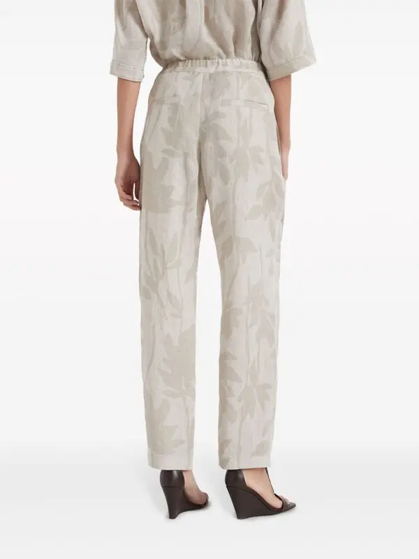 Brunello Cucinelli Floral-jacquard Linen Trousers