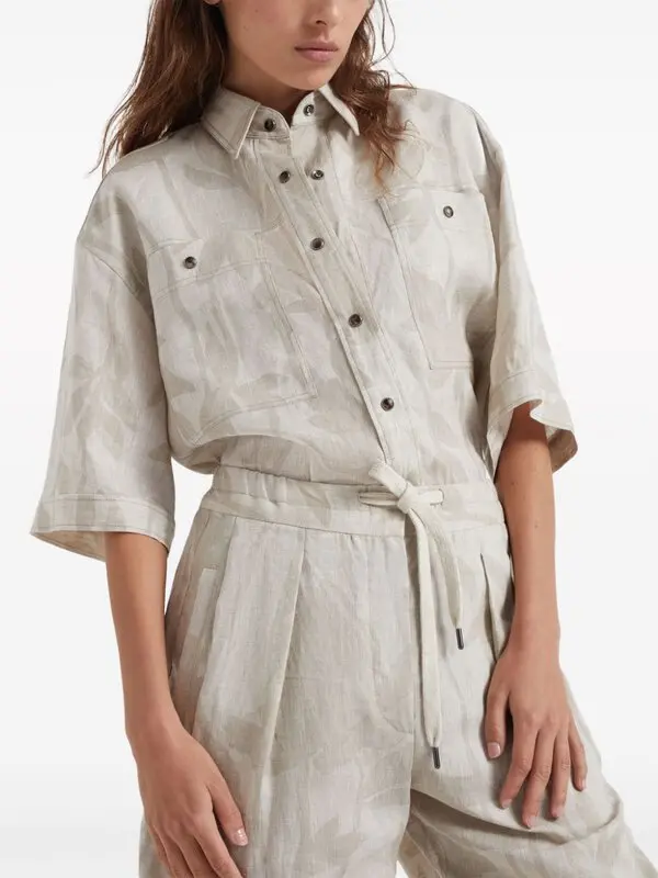 Brunello Cucinelli Floral-jacquard Linen Trousers