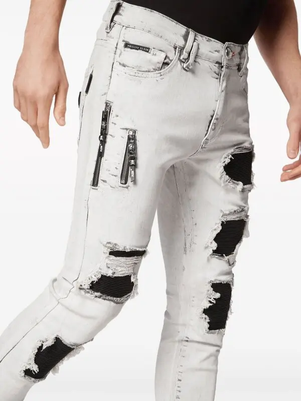 Philipp Plein Ripped Stonewashed Skinny Jeans