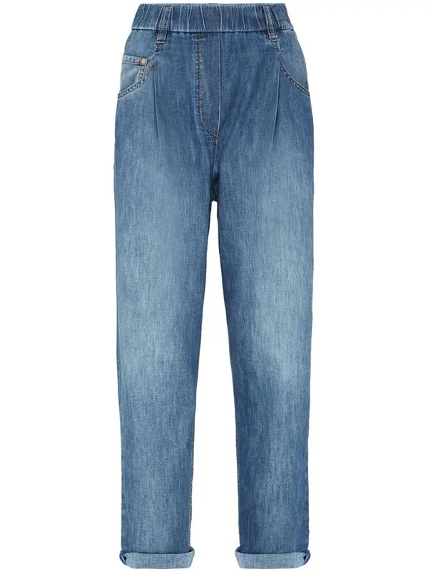 Brunello Cucinelli Elasticated Waistband Tapered Jeans - Blue