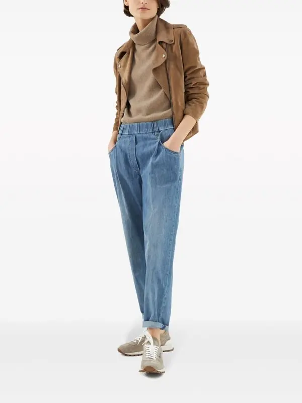 Brunello Cucinelli Elasticated Waistband Tapered Jeans - Blue