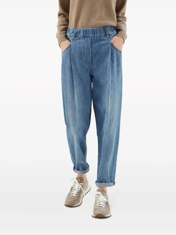 Brunello Cucinelli Elasticated Waistband Tapered Jeans - Blue