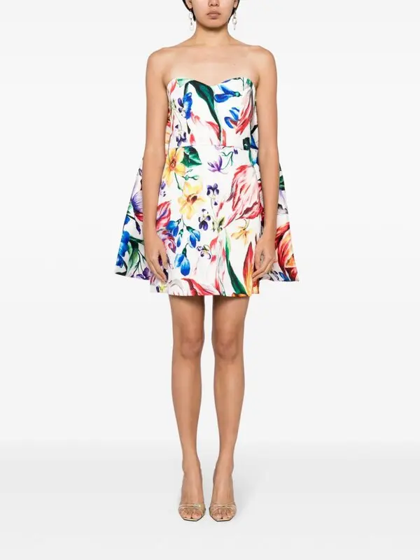 Marchesa Mikado Floral-print Mini Dress