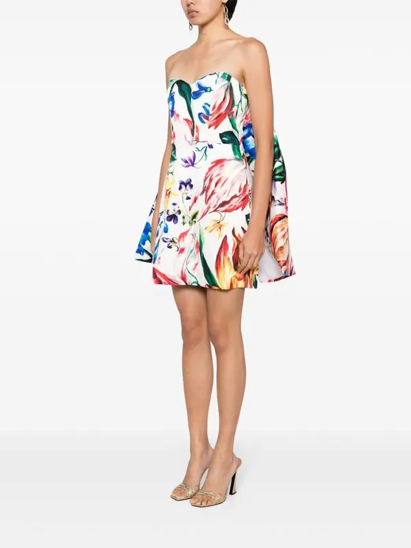 Marchesa Mikado Floral-print Mini Dress