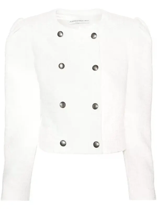 Alessandra Rich Double-breasted Bouclé Jacket - White