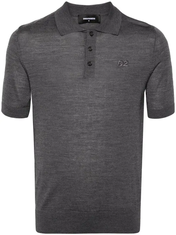 Dsquared2 Logo-embroidered Fine-knit Polo Shirt - Grey