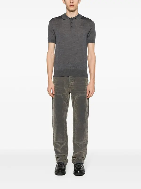 Dsquared2 Logo-embroidered Fine-knit Polo Shirt - Grey