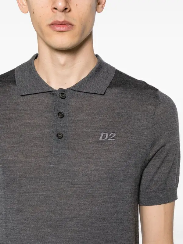 Dsquared2 Logo-embroidered Fine-knit Polo Shirt - Grey