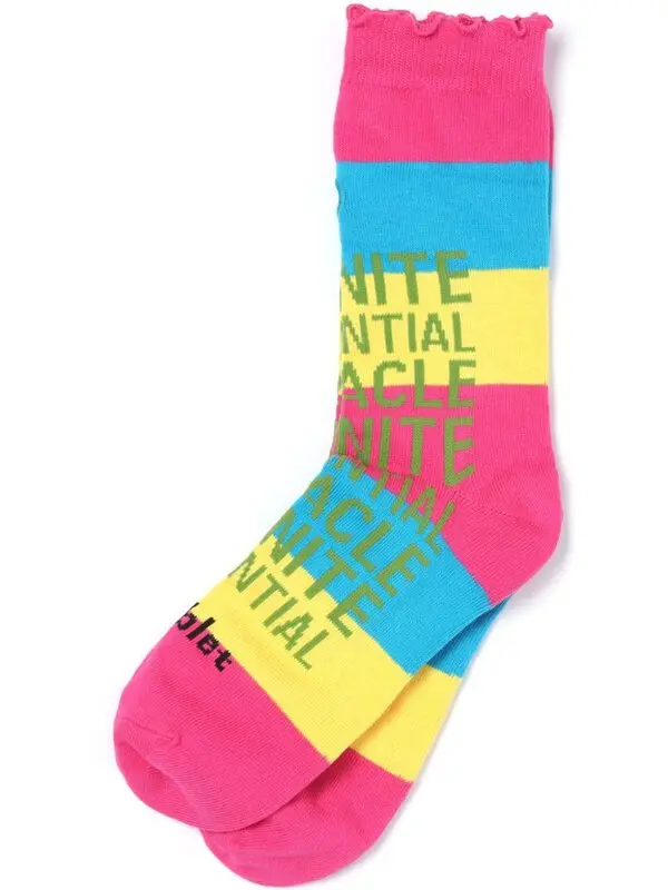 DOUBLET Slogan-print Striped Socks - Blue