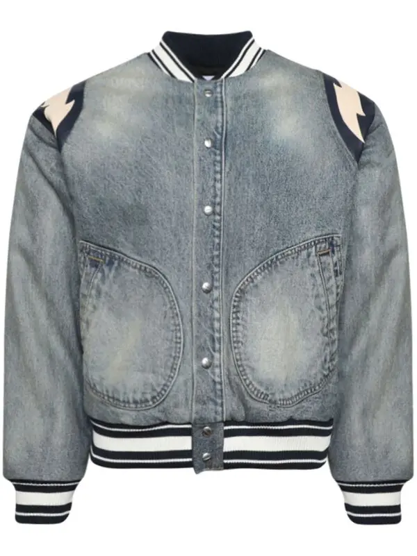 Rhude Lightening Denim Bomber Jacket - Blue