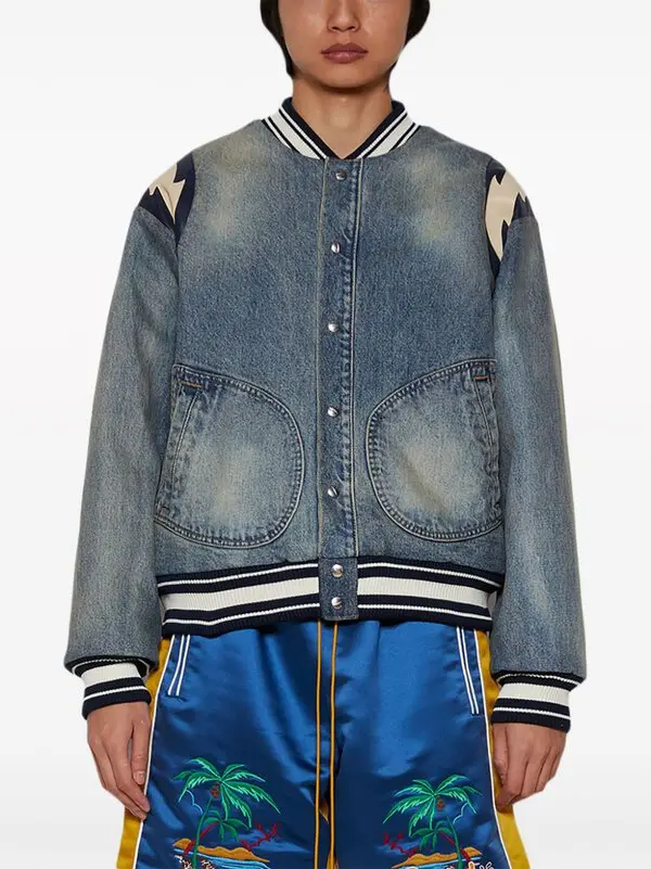 Rhude Lightening Denim Bomber Jacket - Blue