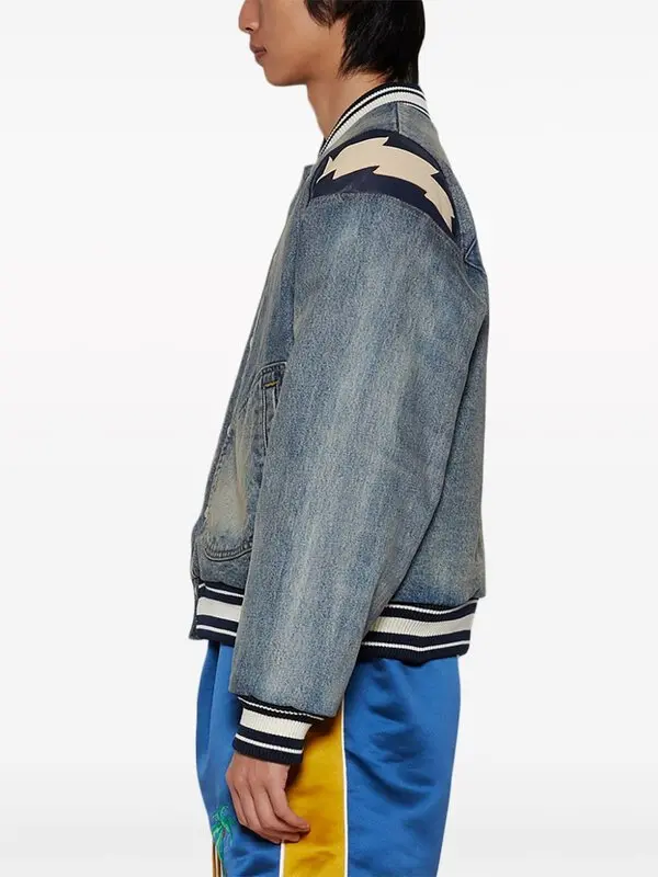 Rhude Lightening Denim Bomber Jacket - Blue