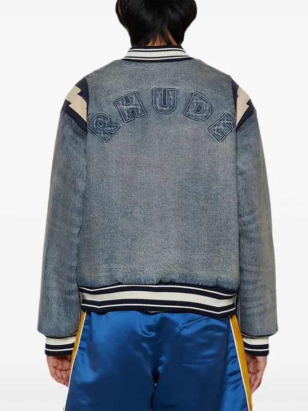 Rhude Lightening Denim Bomber Jacket - Blue