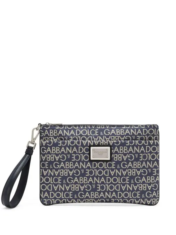 Dolce & Gabbana Logo-plaque Jacquard Clutch - Blue