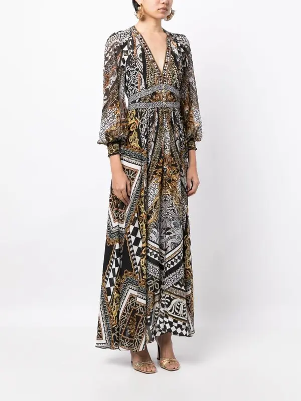 Camilla Graphic-print Silk V-neck Dress
