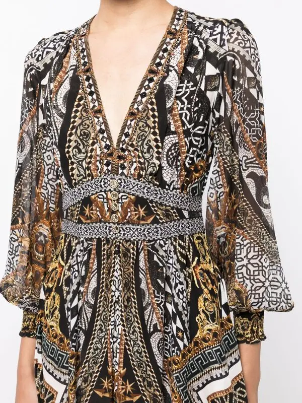 Camilla Graphic-print Silk V-neck Dress