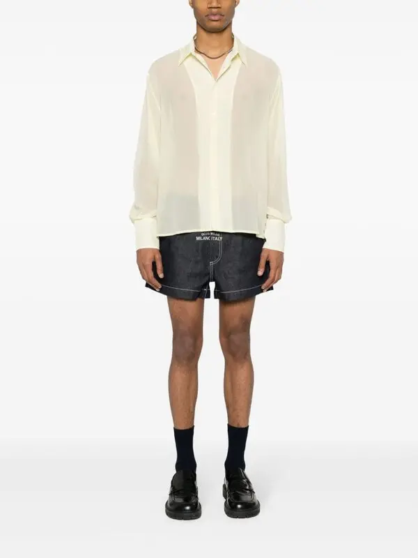 Gcds Logo-embroidered Georgette Shirt - Yellow