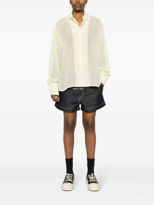 Gcds Logo-embroidered Georgette Shirt - Yellow