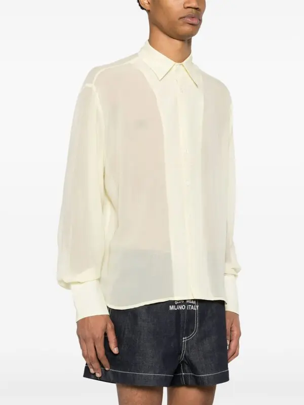 Gcds Logo-embroidered Georgette Shirt - Yellow
