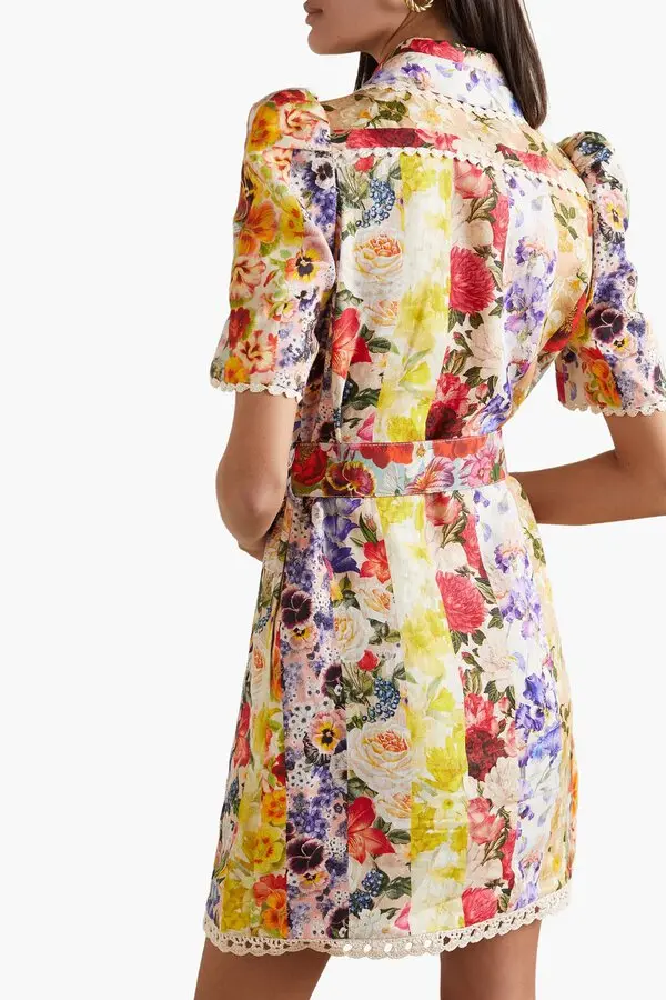 Buy Zimmermann Belted Floral-print Linen Mini Shirtdress - Multicolor At  44% Off | Editorialist