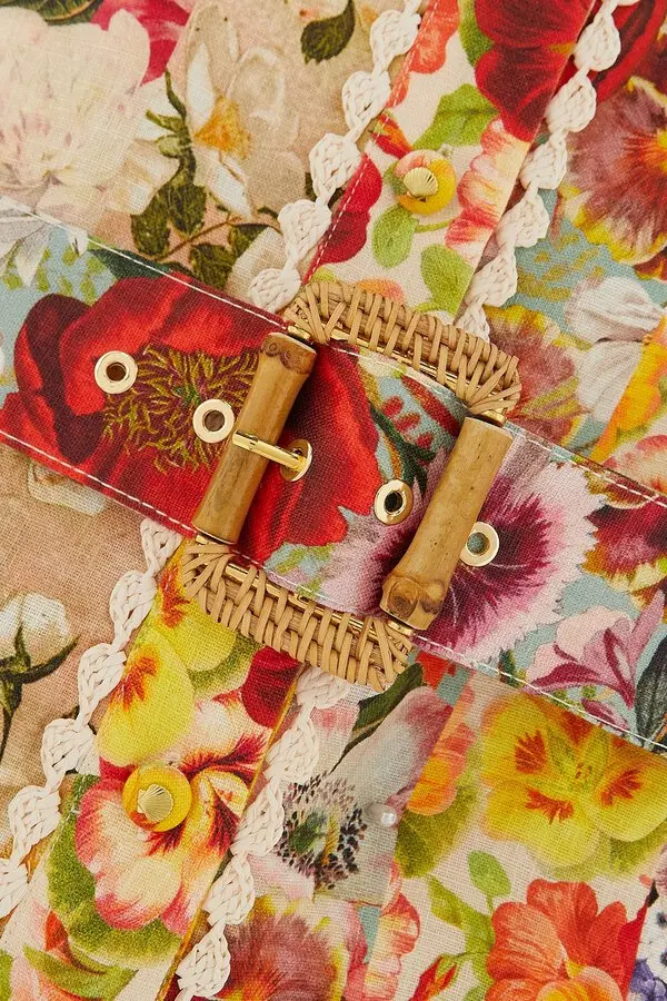 Belted Floral-print Linen Mini Shirtdress