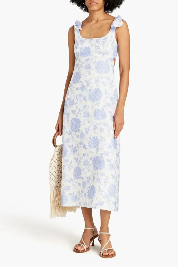 Zimmermann Cutout Floral-Print Linen-Canvas Midi Dress In Ivory - 45% Off |  Editorialist