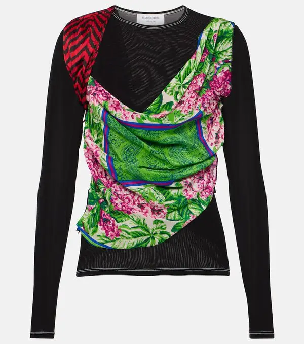 MARINE SERRE Silk Scarves Draped Jersey Top