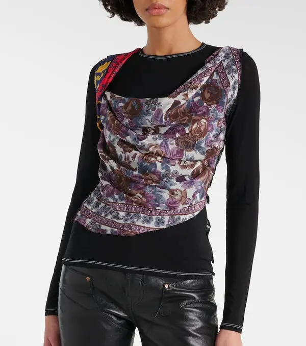 MARINE SERRE Silk Scarves Draped Jersey Top