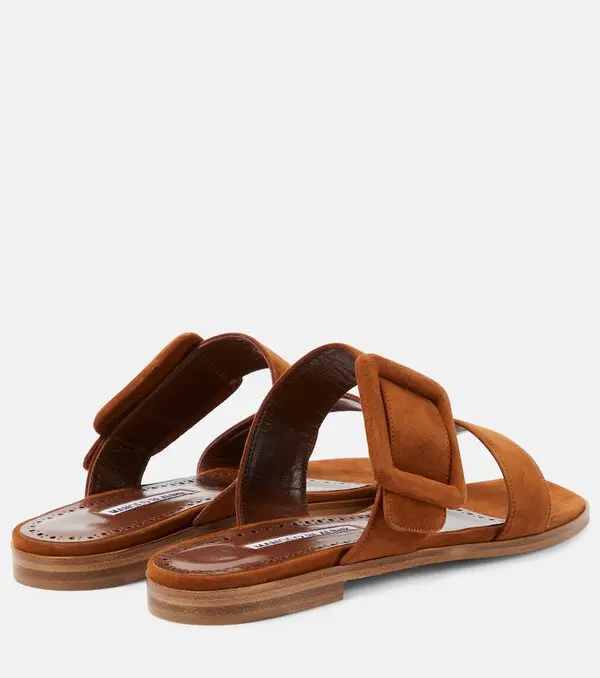 Manolo Blahnik Titubaflat Suede Sandals - Brown
