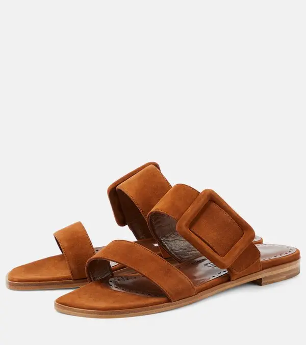 Manolo Blahnik Titubaflat Suede Sandals - Brown