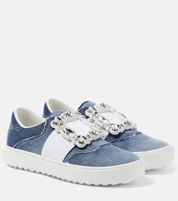 ROGER VIVIER Very Vivier Fringed Denim Sneakers - Blue