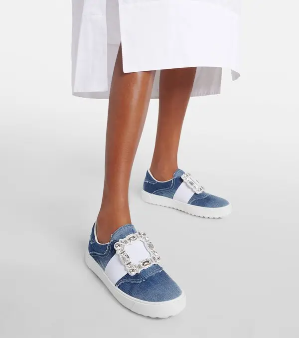 ROGER VIVIER Very Vivier Fringed Denim Sneakers