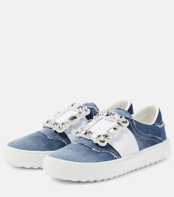 ROGER VIVIER Very Vivier Fringed Denim Sneakers