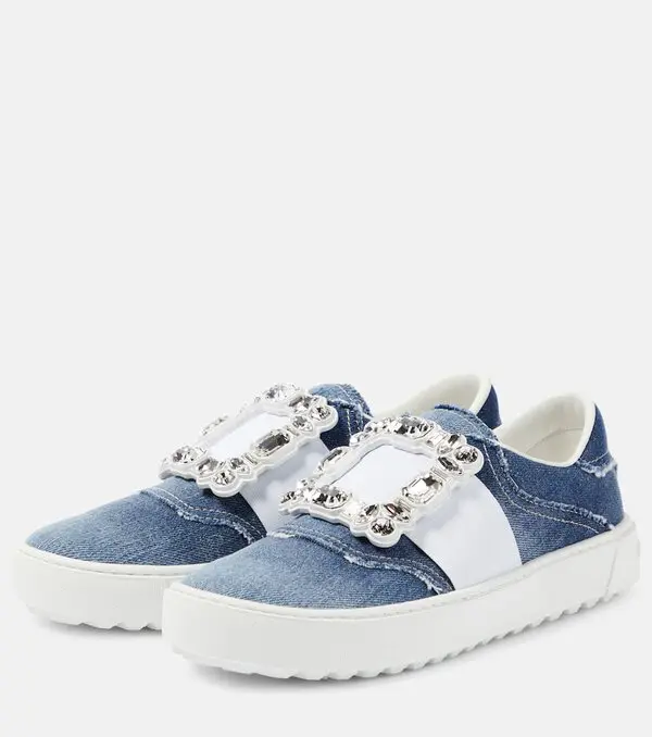 ROGER VIVIER Very Vivier Fringed Denim Sneakers