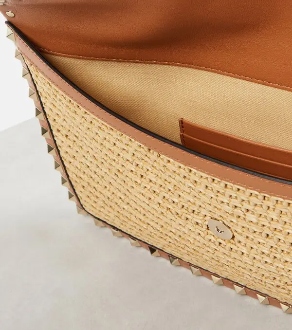 Valentino Garavani Rockstud Large Raffia Clutch
