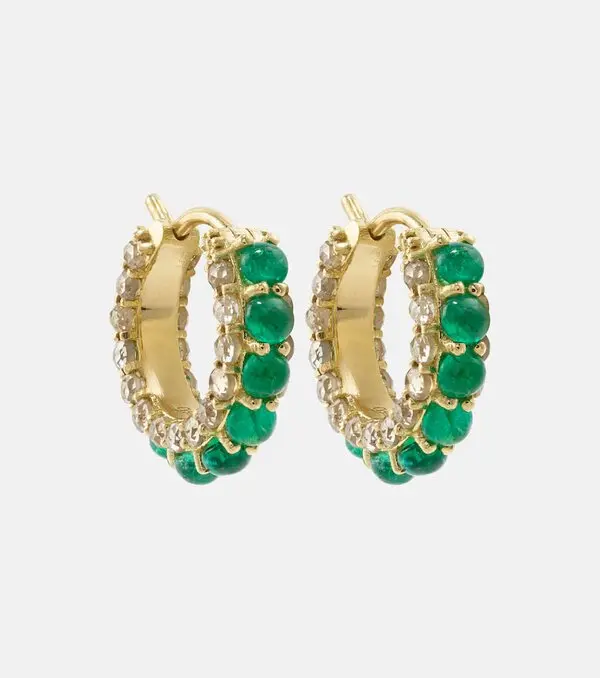 Ileana Makri 18kt Gold Hoop Earrings With Emeralds And Diamonds - Metallic