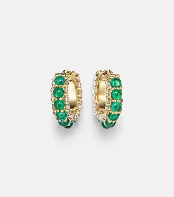 Ileana Makri 18kt Gold Hoop Earrings With Emeralds And Diamonds - Metallic